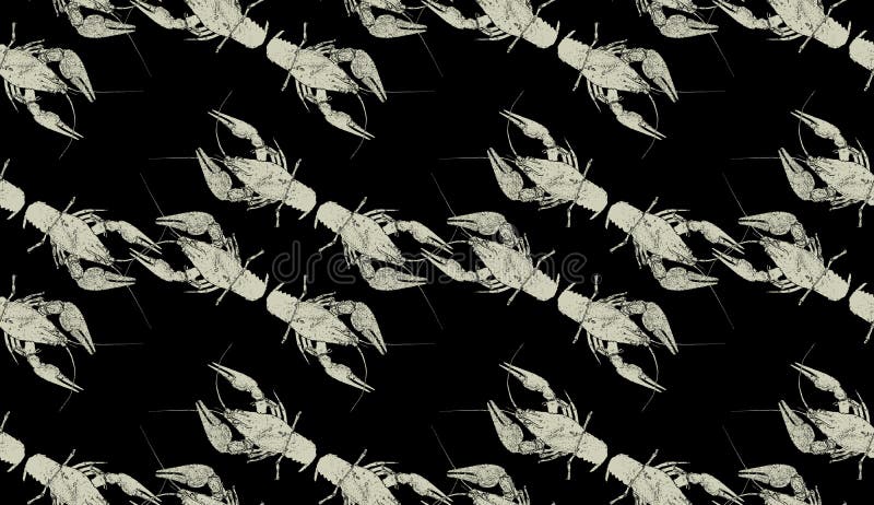 Seamless Pattern with Crayfish on Black Background. Endless Crawfish ...
