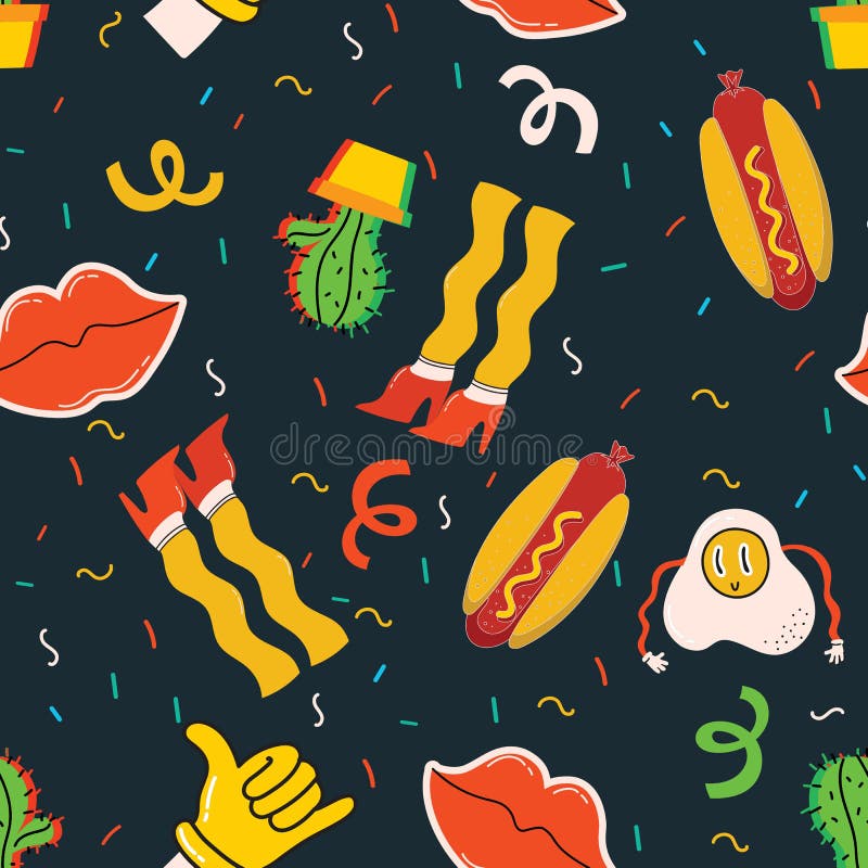 Seamless Pattern with Crazy Comic Faces, Creepy Characters and Colorful ...