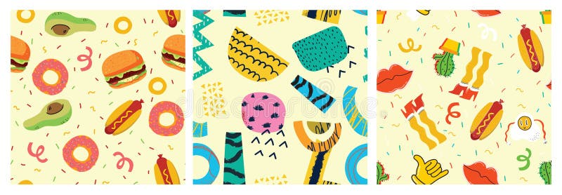 Seamless Pattern with Crazy Comic Faces, Creepy Characters and Colorful ...