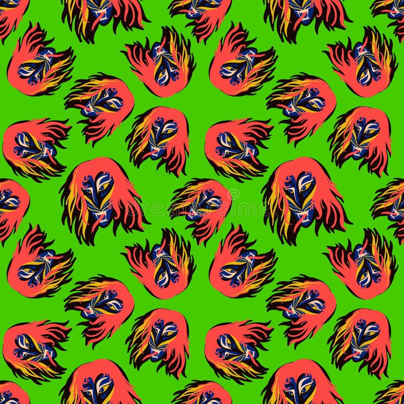 Pattern with Creepy Demonic Faces with Flames in Their Hair for ...