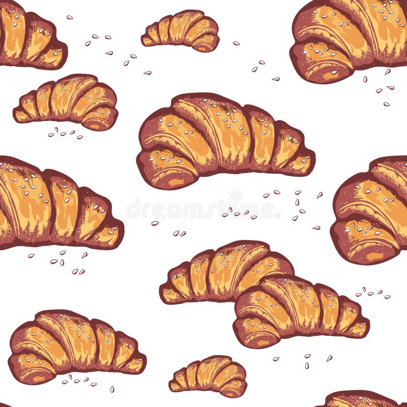 Seamless Pattern Of Croissant With Sesame On Top Vector Illustration On ... Seamless Pattern Of Croissant With Sesame On Top Vector Illustration On ...