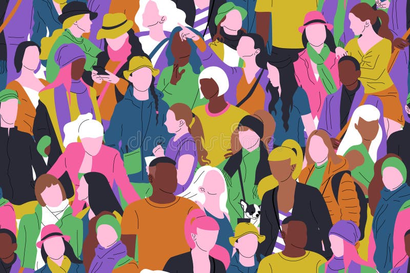 Seamless Pattern with Crowd of Different People, Men and Women ...