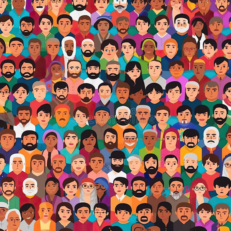 Seamless Pattern with Crowd of Different People - Vector Illustration ...
