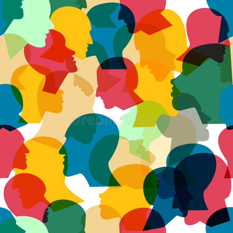 Seamless Pattern of a Crowd of Many Different People Profile Heads ...