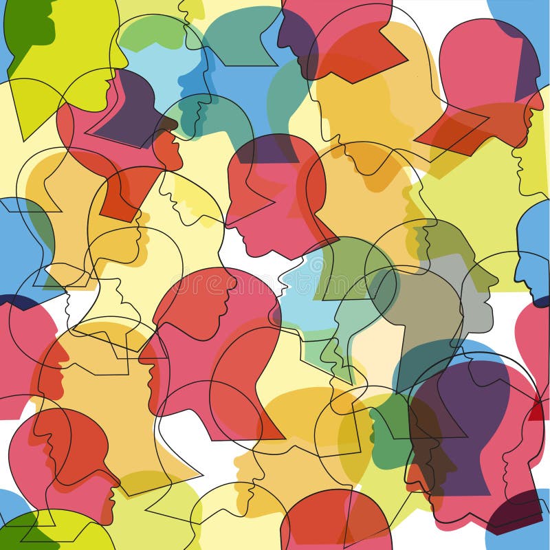 Seamless Pattern of a Crowd of Many Different People Profile Heads ...