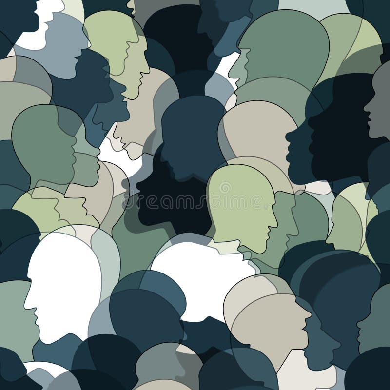 Crowd Many People Group With Large Head Mind Thinking Together ...