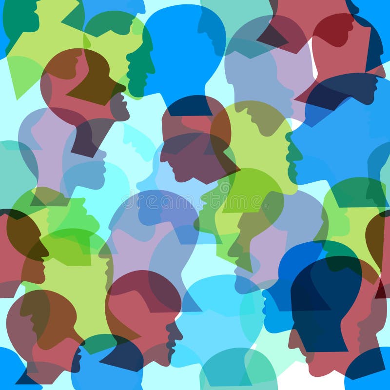 Seamless Pattern of a Crowd of Many Different People Profile Heads ...