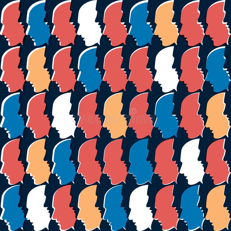Seamless Pattern Of A Crowd Of Profile People Heads Stock Vector ...