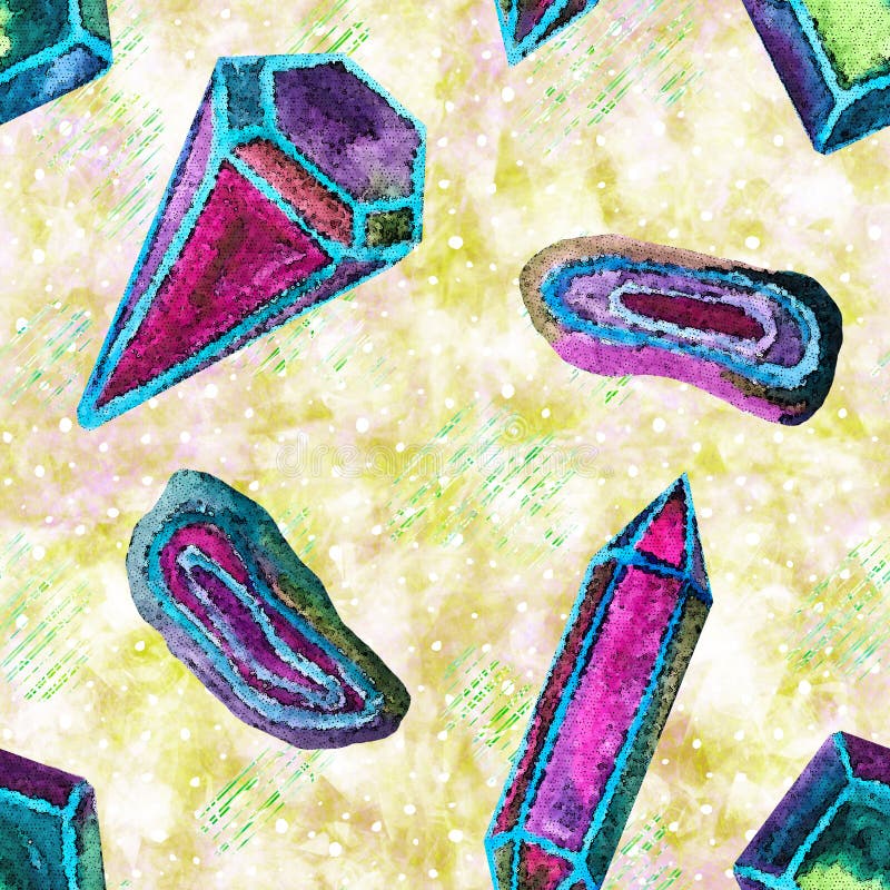 Seamless Pattern with Crystals and Gems Stock Illustration ...
