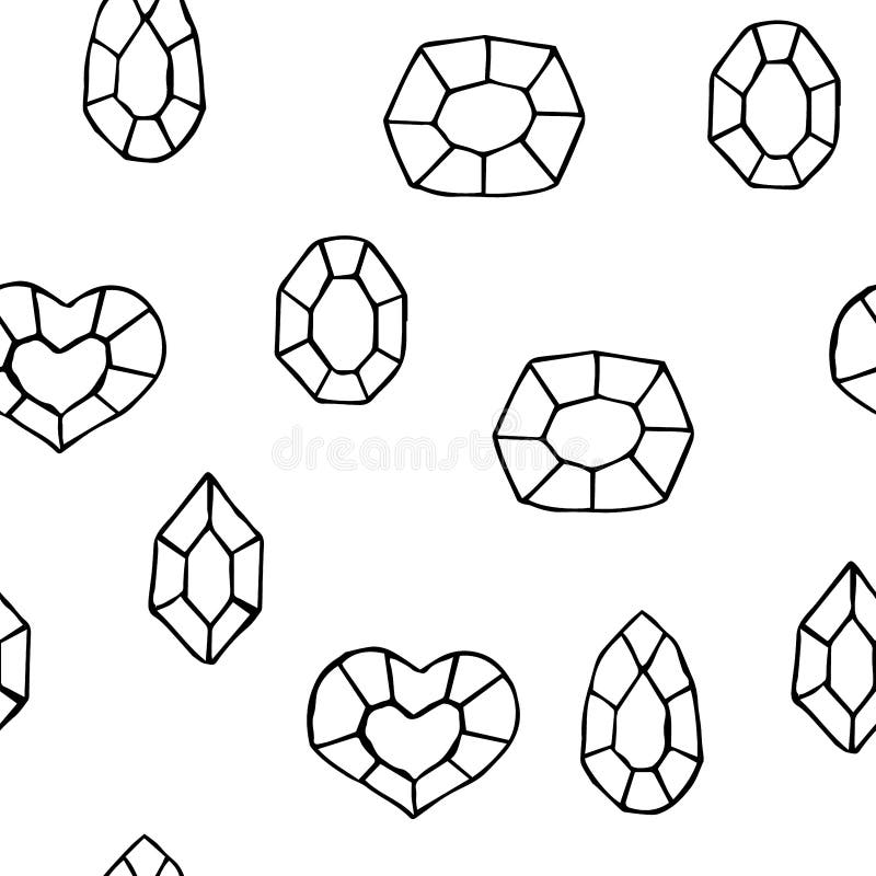 Seamless Pattern Crystals, Vector Doodle Illustration, Hand Drawing ...