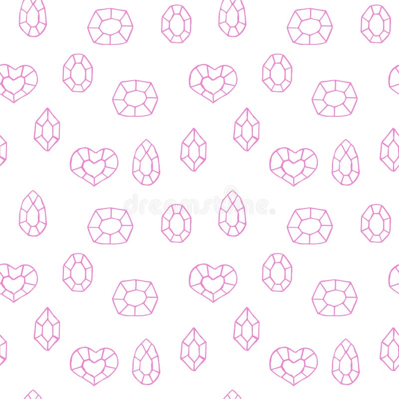 Seamless Pattern Crystals, Vector Illustration, Hand Drawing, Pink ...