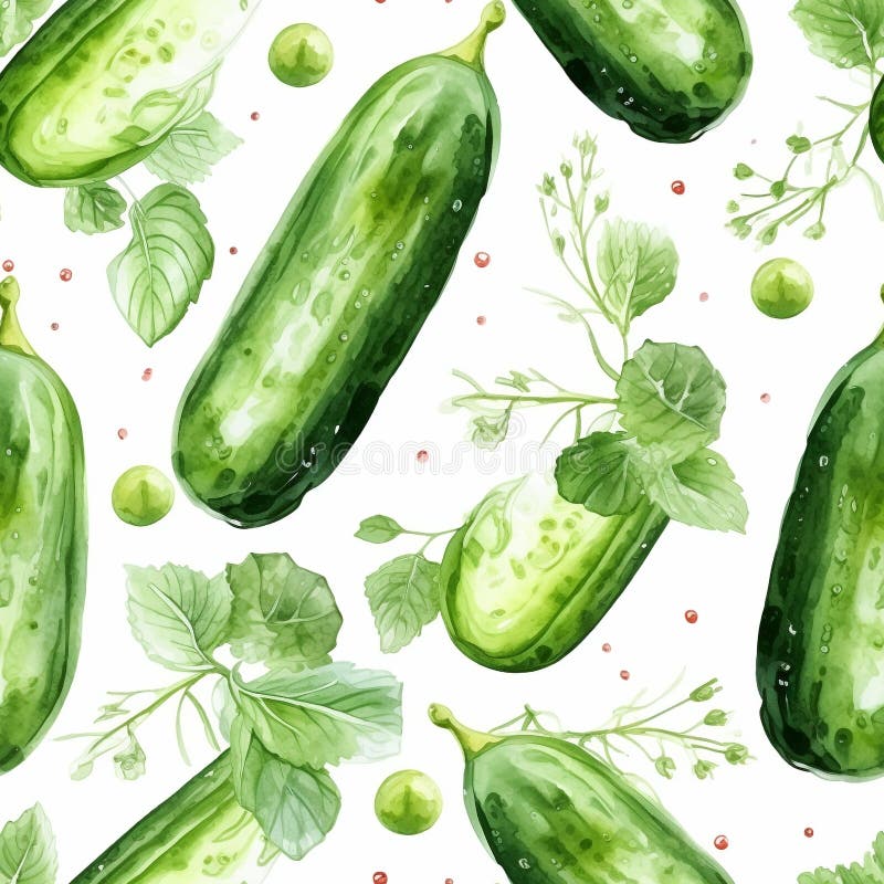 Seamless Pattern Cucumber , Watercolor , AI Generated Stock ...