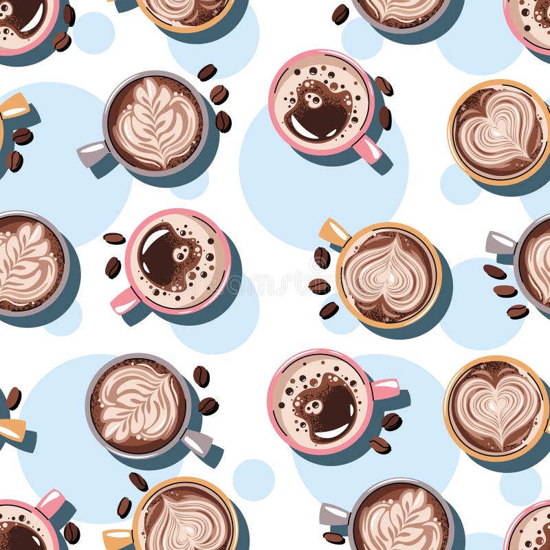 Seamless Pattern with a Cup of Coffee and Coffee Beans. Repeating ...
