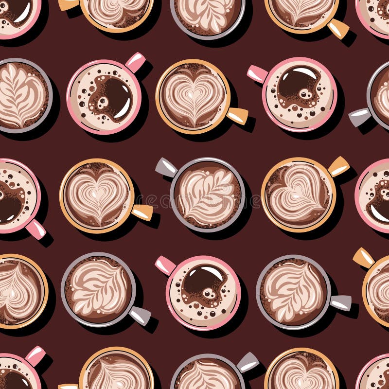 Seamless Pattern with a Cup of Coffee and Coffee Beans. Repeating ...