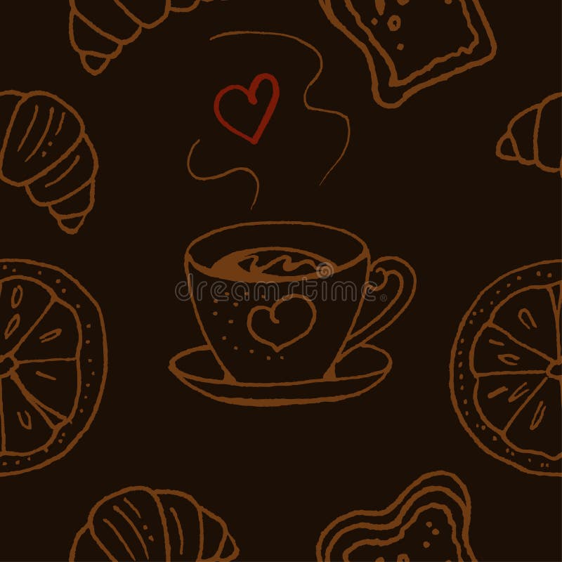 Seamless Pattern. Cup of Coffee or Tea. Bakery Products Stock Vector ...