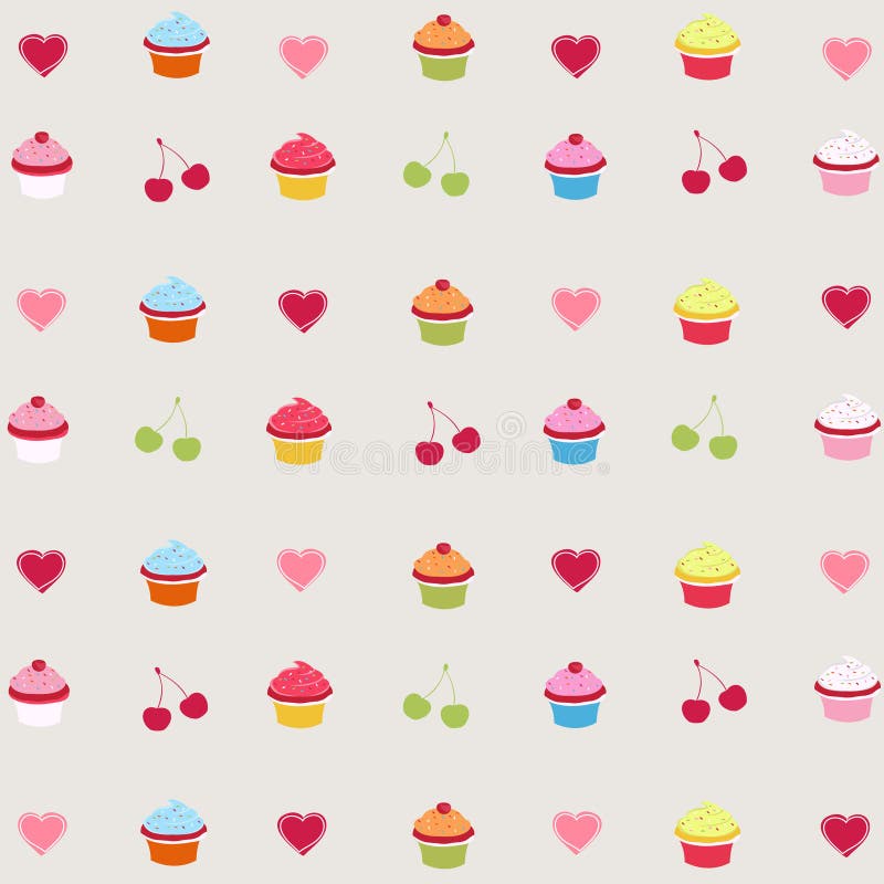 Seamless Pattern with Watercolor Cupcakes and Lollipop. Bright Sweets ...
