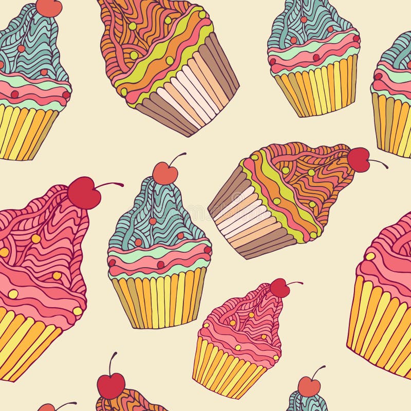 Seamless Pattern of Cupcakes. Stock Illustration - Illustration of ...
