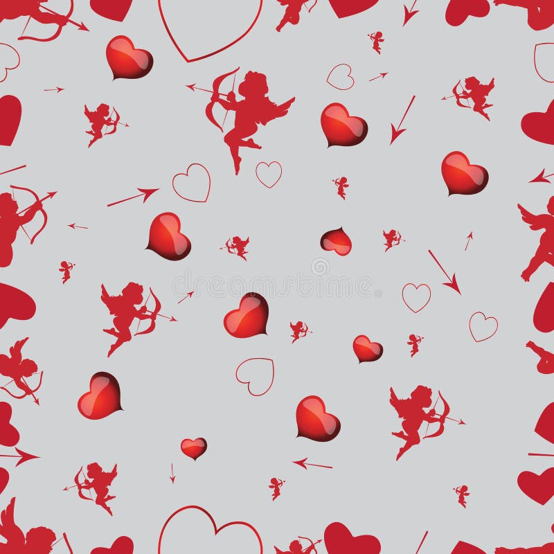 Seamless Pattern with Cupids and Hearts. Vector Set 1 Stock Vector ...