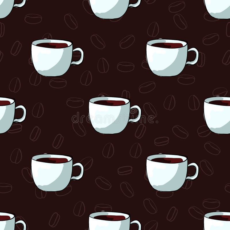 Seamless Pattern of Cups, Hand-draw Style. Stock Vector - Illustration ...