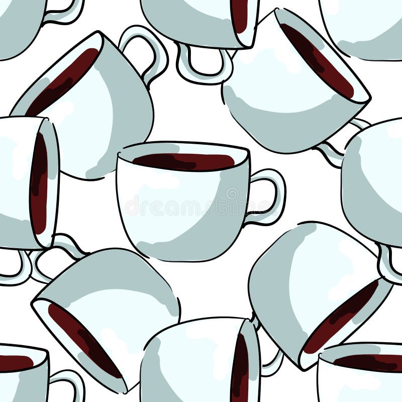 Seamless Pattern of Cups, Hand-draw Style. Stock Vector - Illustration ...