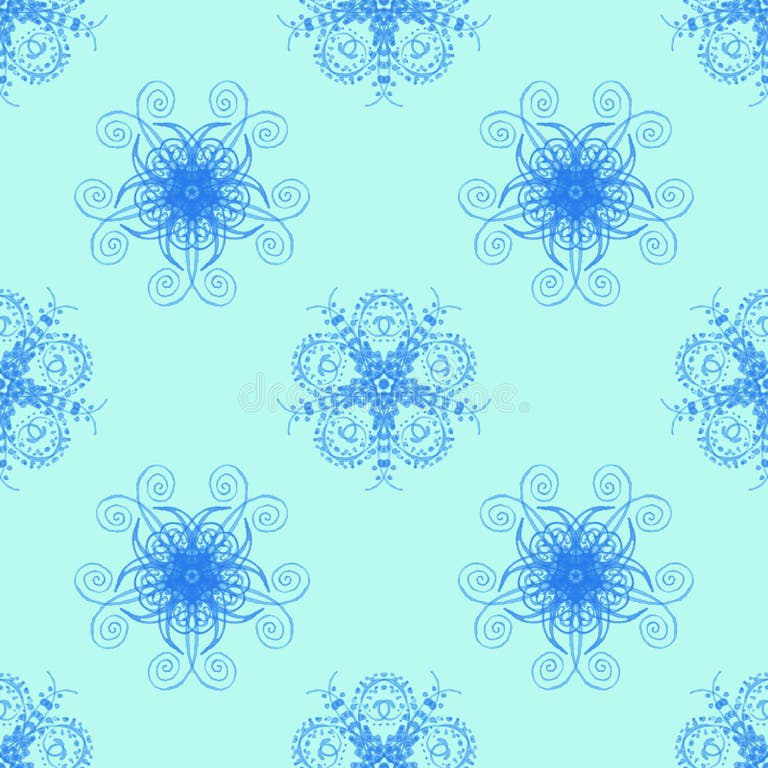 Seamless Pattern of Curling Blue Mandalas Stock Illustration ...