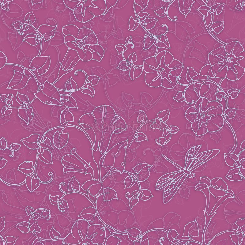 Seamless Pattern Curly Bindweed Flowers. Floral Color Illustration ...