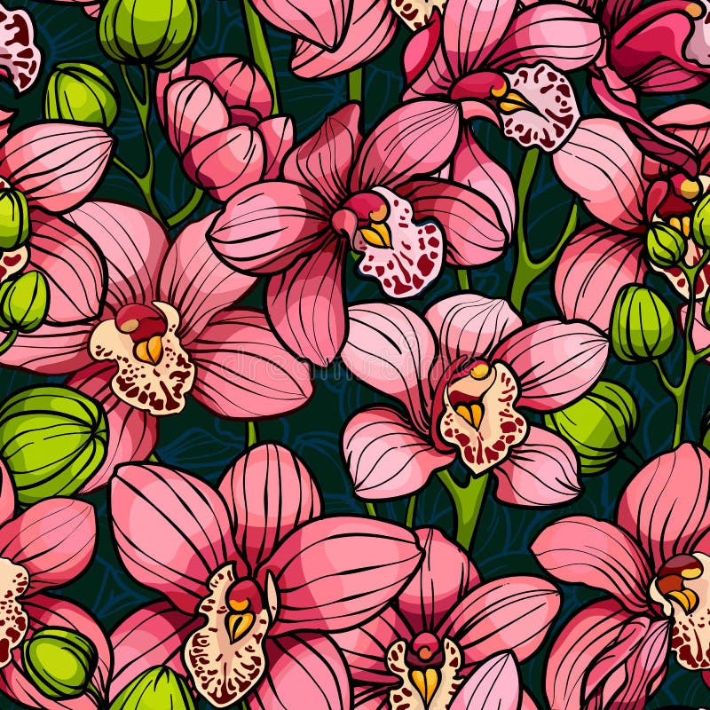 Seamless Pattern Curly Bindweed Flowers. Floral Color Illustration ...