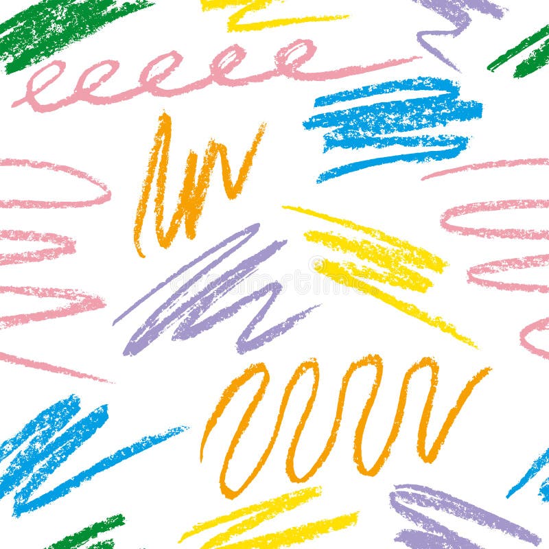 Seamless Pattern of Curly Lines by Wax Crayon, Hand Drawn Grunge ...