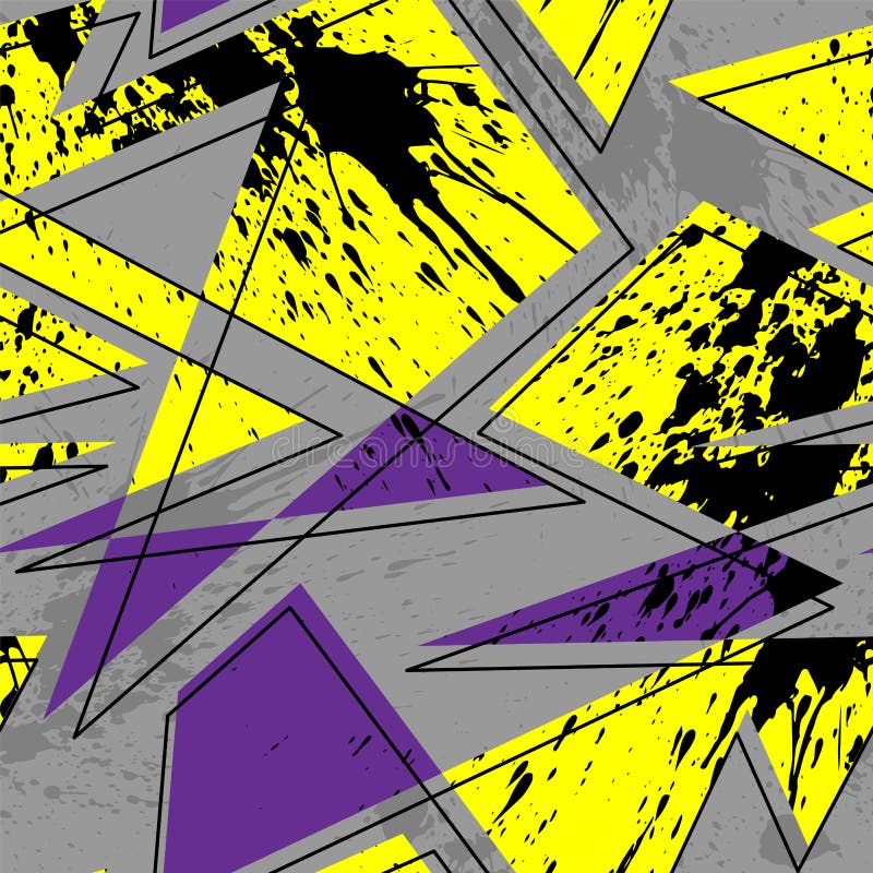 Seamless Pattern with Curved Geometry Elements and Grunge Spots Stock ...