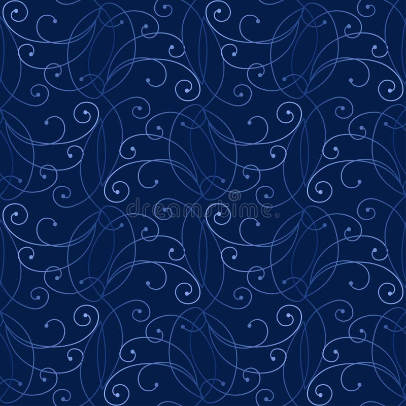 Seamless Pattern of Curved Lines. Gradient Blue Curls on Dark Blue ...