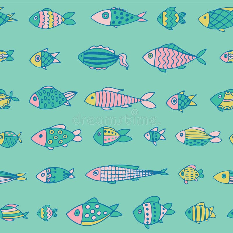 Seamless Pattern of Cute Abstract Fish on Light Background. Pattern of ...