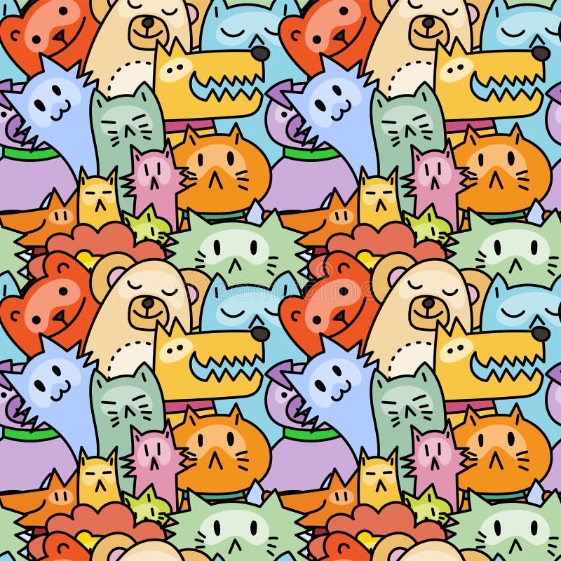 Seamless Pattern with Cute Animals. Dogs, Cats, Lion Stock Vector ...