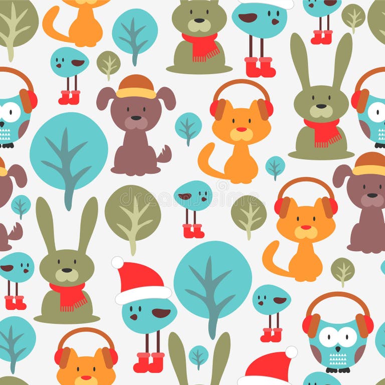 Seamless Pattern with Cute Animals Stock Vector - Illustration of ...