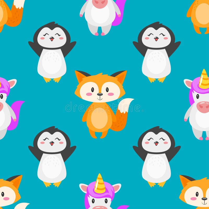 Seamless Pattern with Cute Animals Stock Vector - Illustration of paper ...