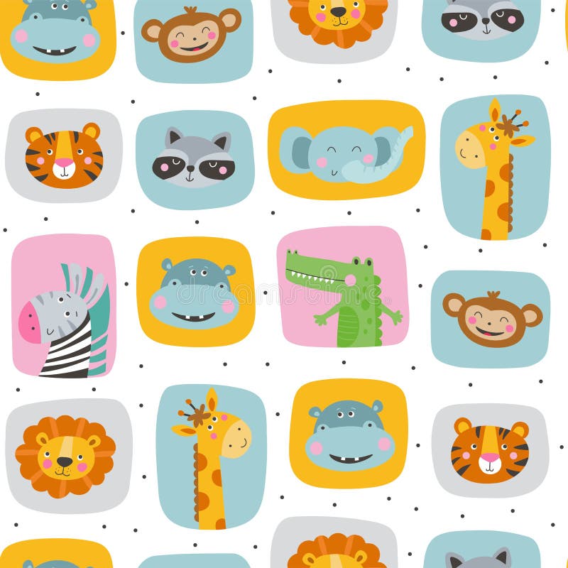 Seamless Pattern with Cute Animals. Vector Illustrations Stock Vector ...