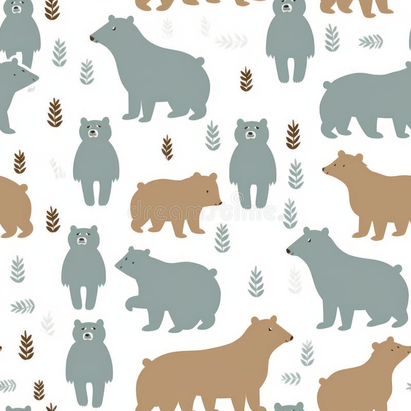 Seamless Pattern with Cute Bears in Simple Cartoon Style. Stock ...