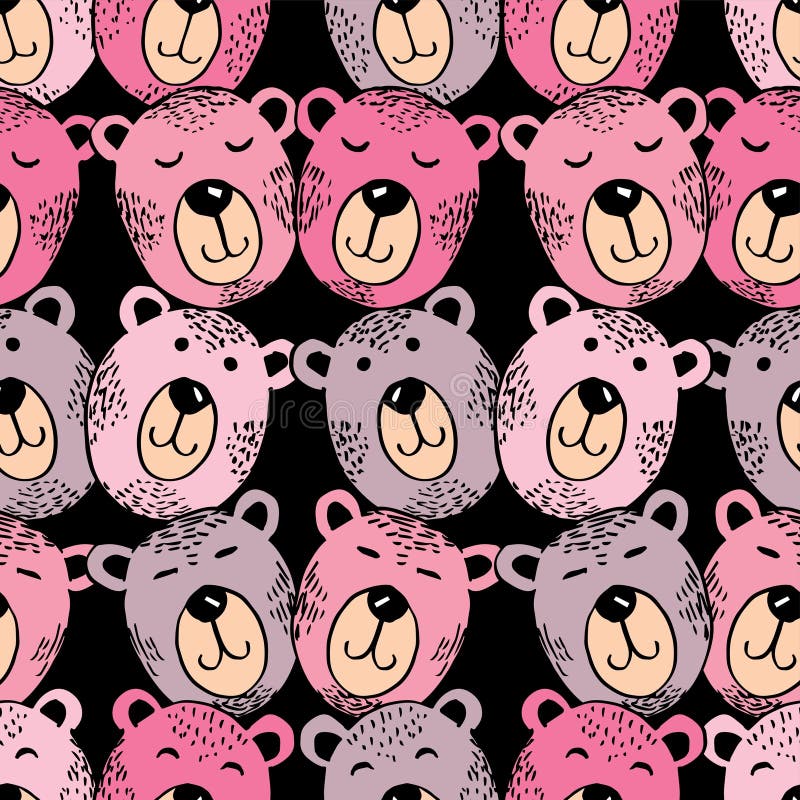 Seamless Pattern with Cute Bears. Stock Vector - Illustration of sketch ...