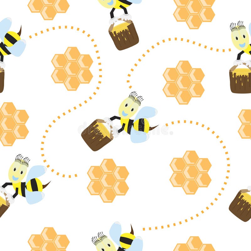 Seamless Pattern with Cute Bees and Honeycomb Stock Vector ...