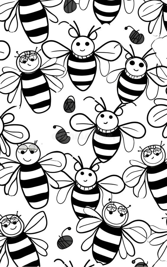 Bee Black White Seamless Stock Illustrations – 1,928 Bee Black White ...