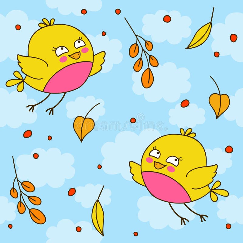 Cute Birds Seamless Pattern Background Wallpaper Stock Vector ...