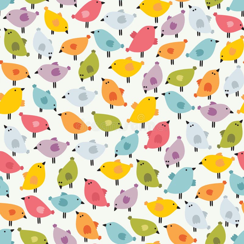 Seamless Pattern With Cute Birds. Stock Vector - Illustration of ...