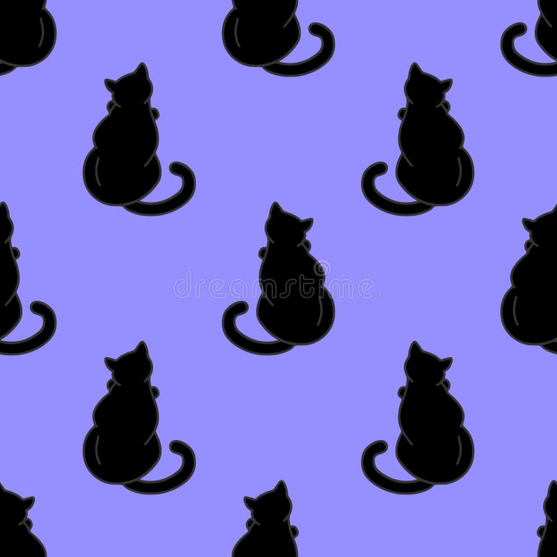 Seamless Pattern with Cute Black Cats. Texture for Wallpapers ...