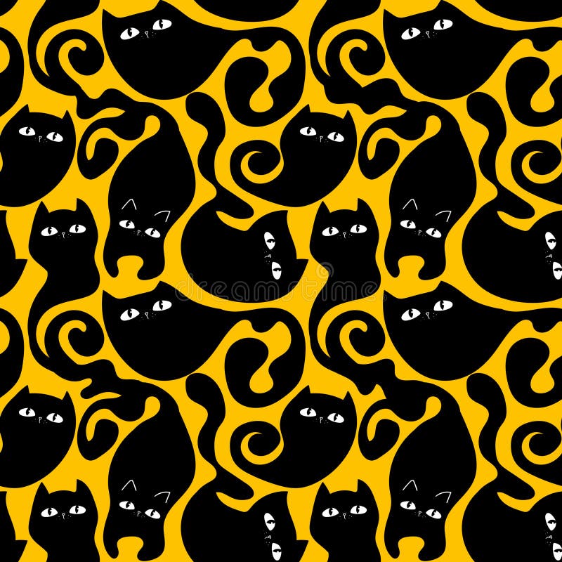 Seamless Pattern with Cute Black Kittens. Creative Black Cats Texture ...