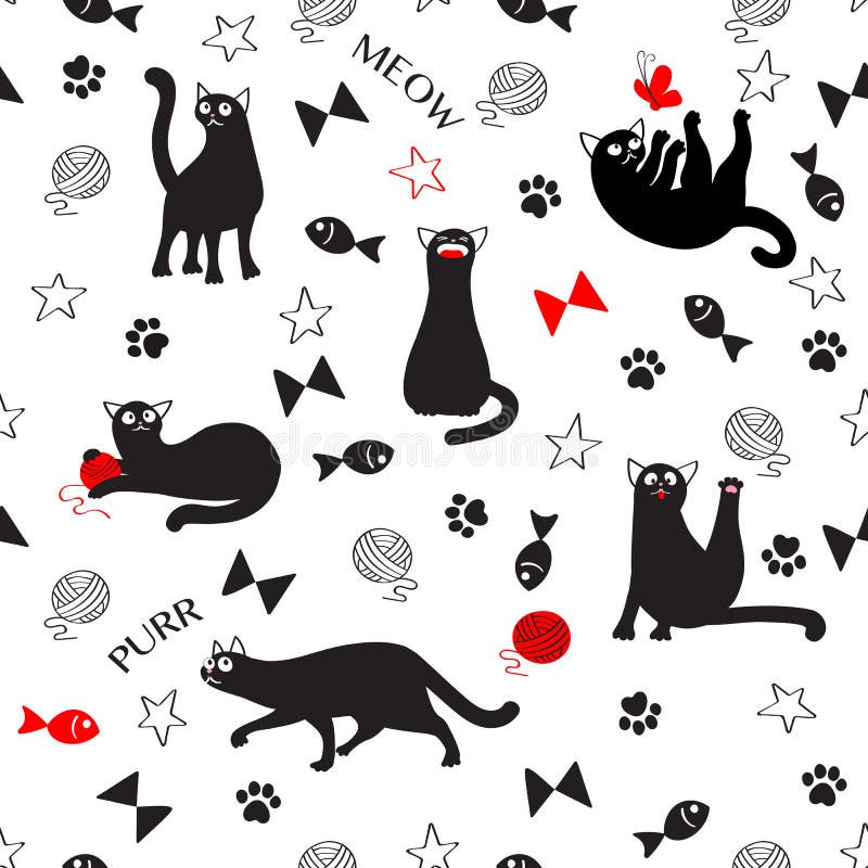 Black Cat. Meow Lettering Text. Cute Cartoon Funny Character. Kawaii ...