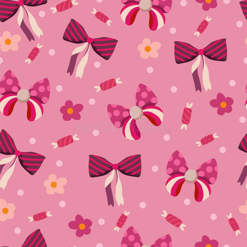Seamless Pattern with Cute Bows in Hand Drawn Style with Doodle Flowers ...
