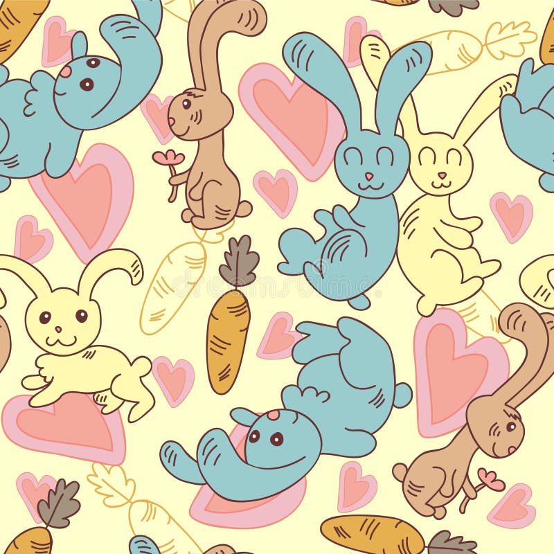 Seamless Pattern with Cute Bunnies Stock Vector - Illustration of ...