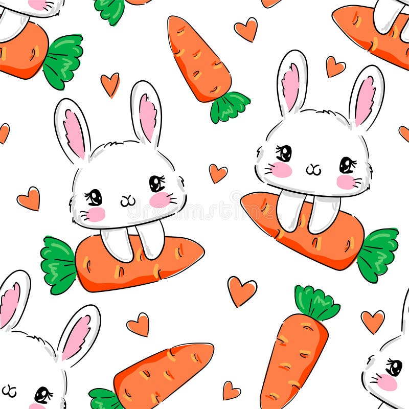 Seamless Pattern Cute Bunny and Carrots, Print Design Rabbit Background ...