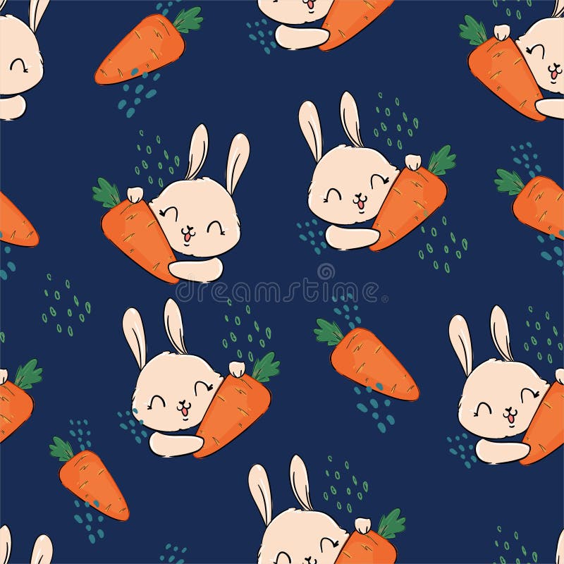 Seamless Pattern Cute Bunny and Carrots, Print Design Rabbit Background ...