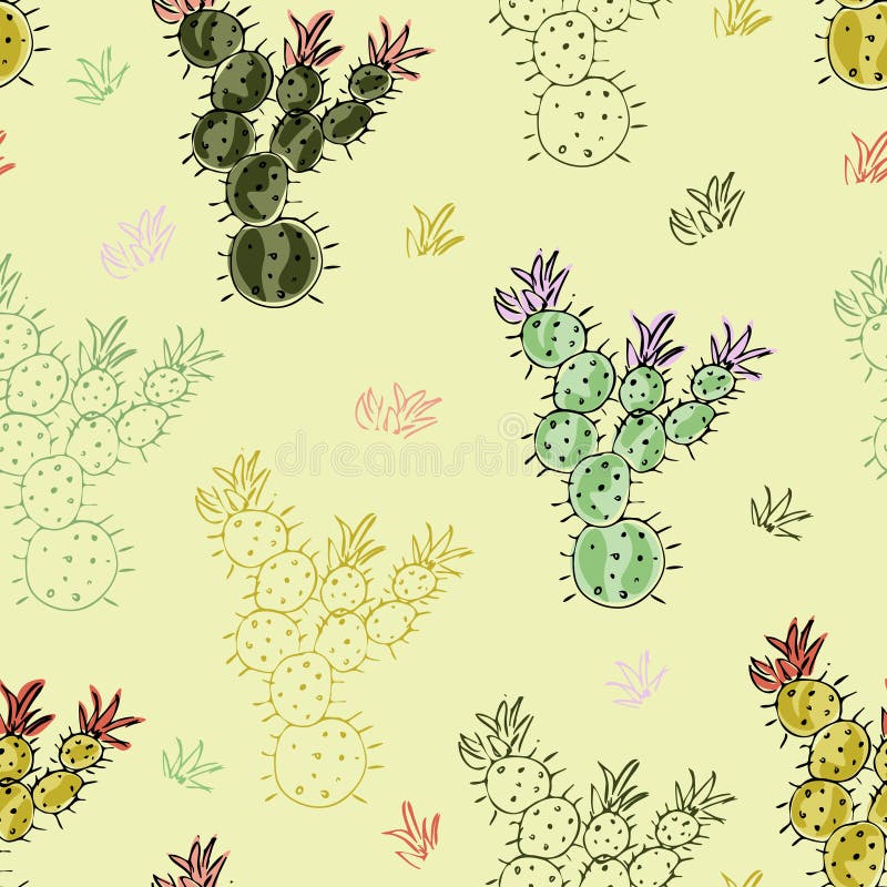 Seamless Pattern with Cute Cacti Stock Vector - Illustration of ...