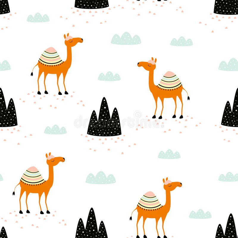 Seamless Pattern with Cute Camel and Elements Stock Vector ...